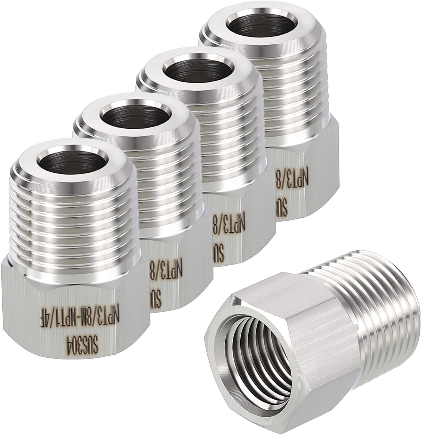 5 Pack 304 Stainless Steel Male to FeMale Adapter, 3/8" NPT x 1/4" Hex ...