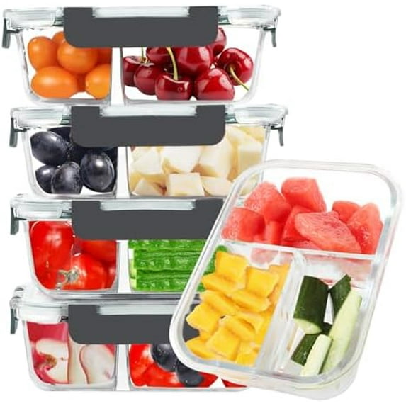 5 Pack 35 Oz Glass Meal Prep Containers 3 Compartments, Glass Food ...