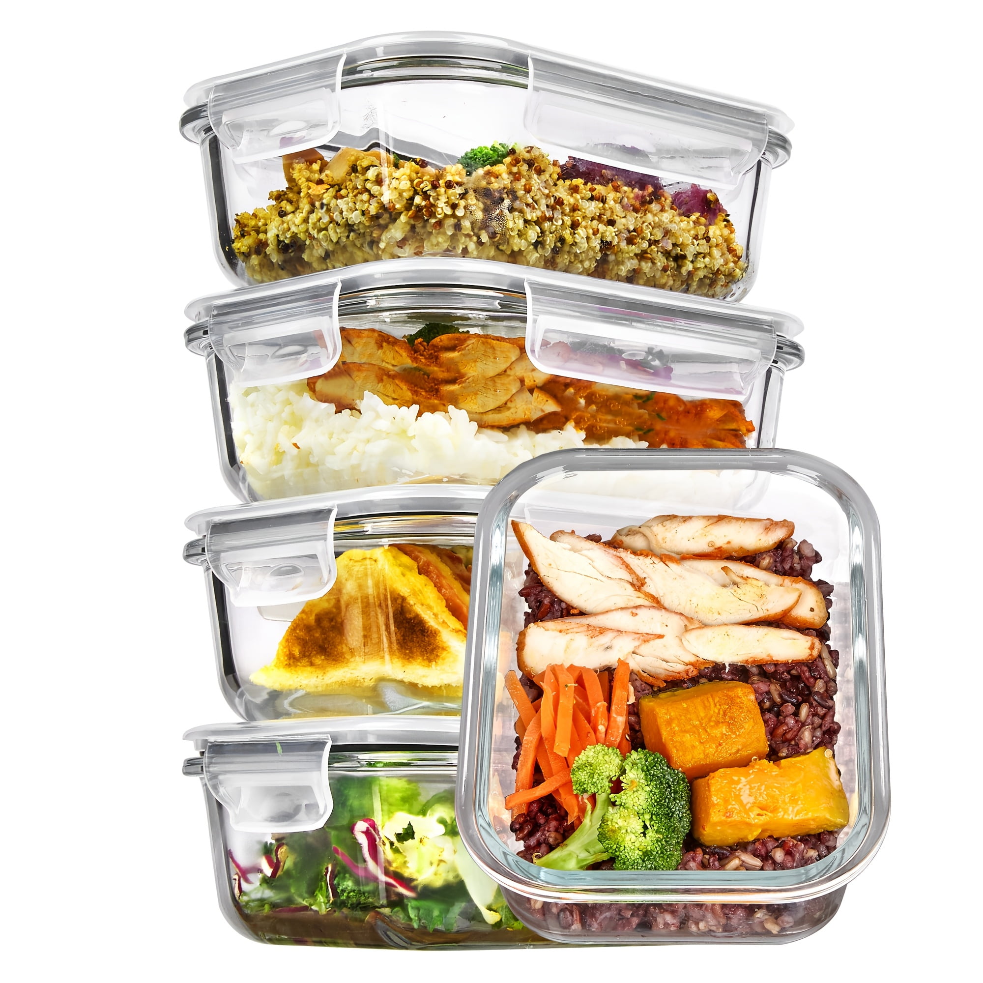5 Pack 35oz/1000ml Borosilicate Glass Food Storage Containers, Airtight ...