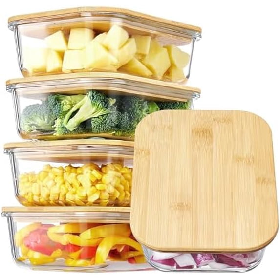 5 Pack 35oz Glass Containers with Bamboo Lids, Meal Prep Food Storage ...