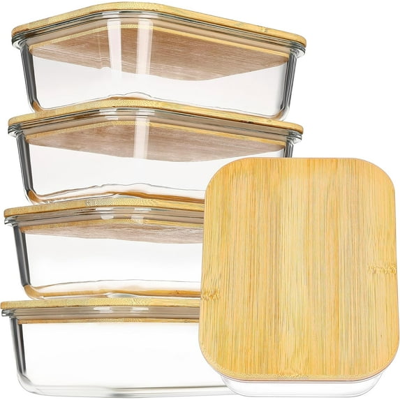 5 Pack 35oz Glass Containers with Bamboo Lids, Meal Prep Food Storage ...