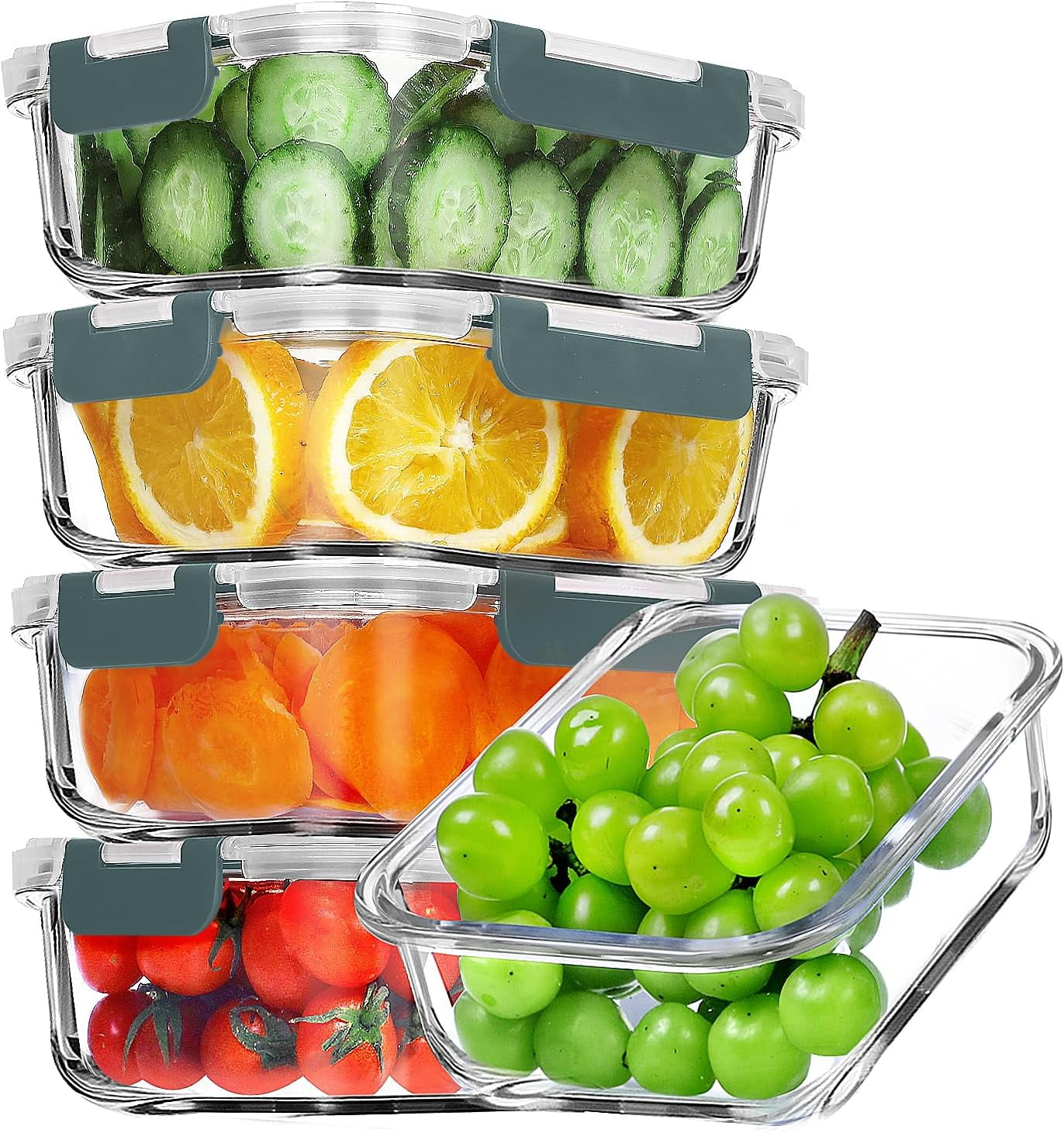 5 Pack 36 OZ Glass Meal Prep Containers, Airtight Glass Lunch ...