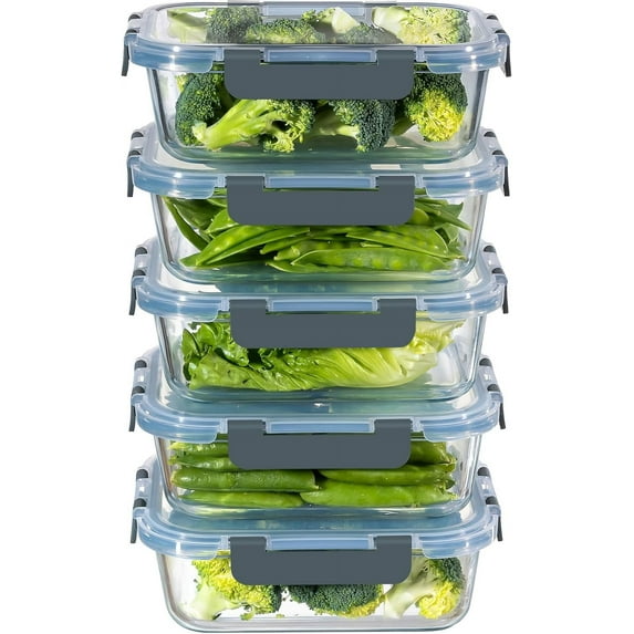 5-Pack 36 OZ Glass Storage Containers with Lids, Glass Meal Prep ...