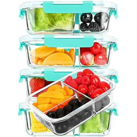 [5-Pack, 36 oz] Glass Meal Prep Containers 3 Compartment with Lids ...