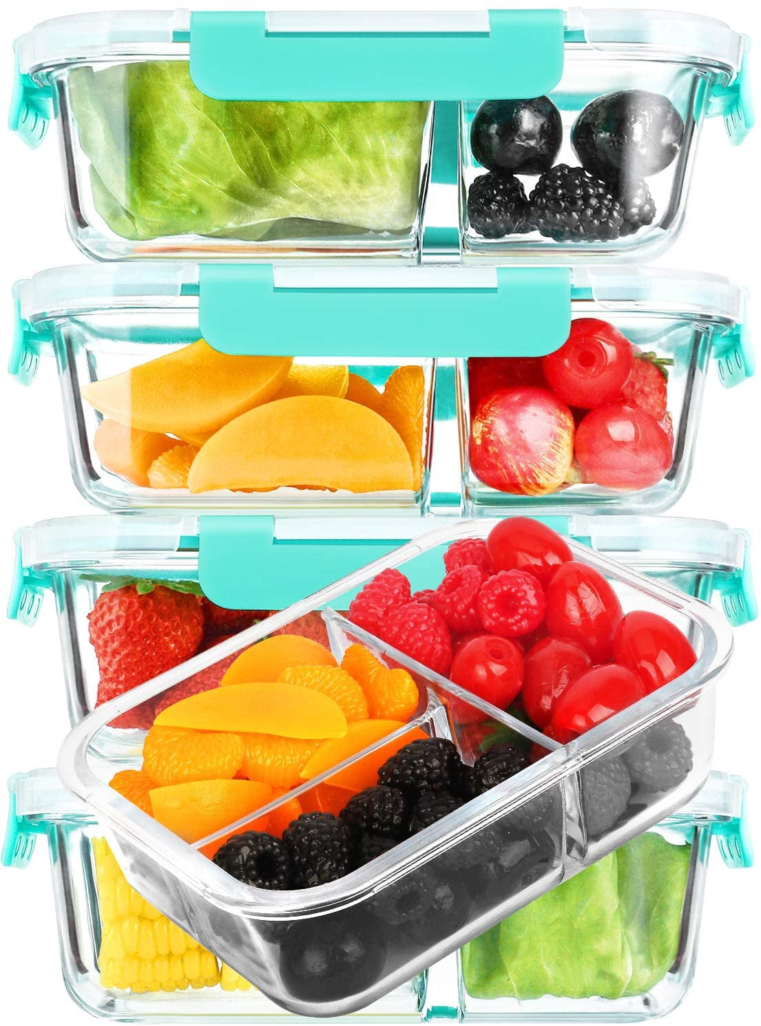 [5-Pack, 36 oz] Glass Meal Prep Containers 3 Compartment with Lids ...