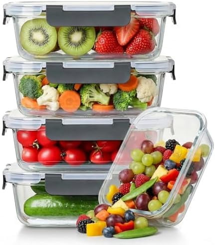5 Pack 36oz Borosilicate Glass Food Storage Containers Set with Lids ...