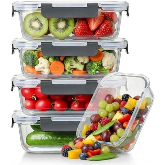 5 Pack 36oz Borosilicate Glass Food Storage Containers Set with Lids ...