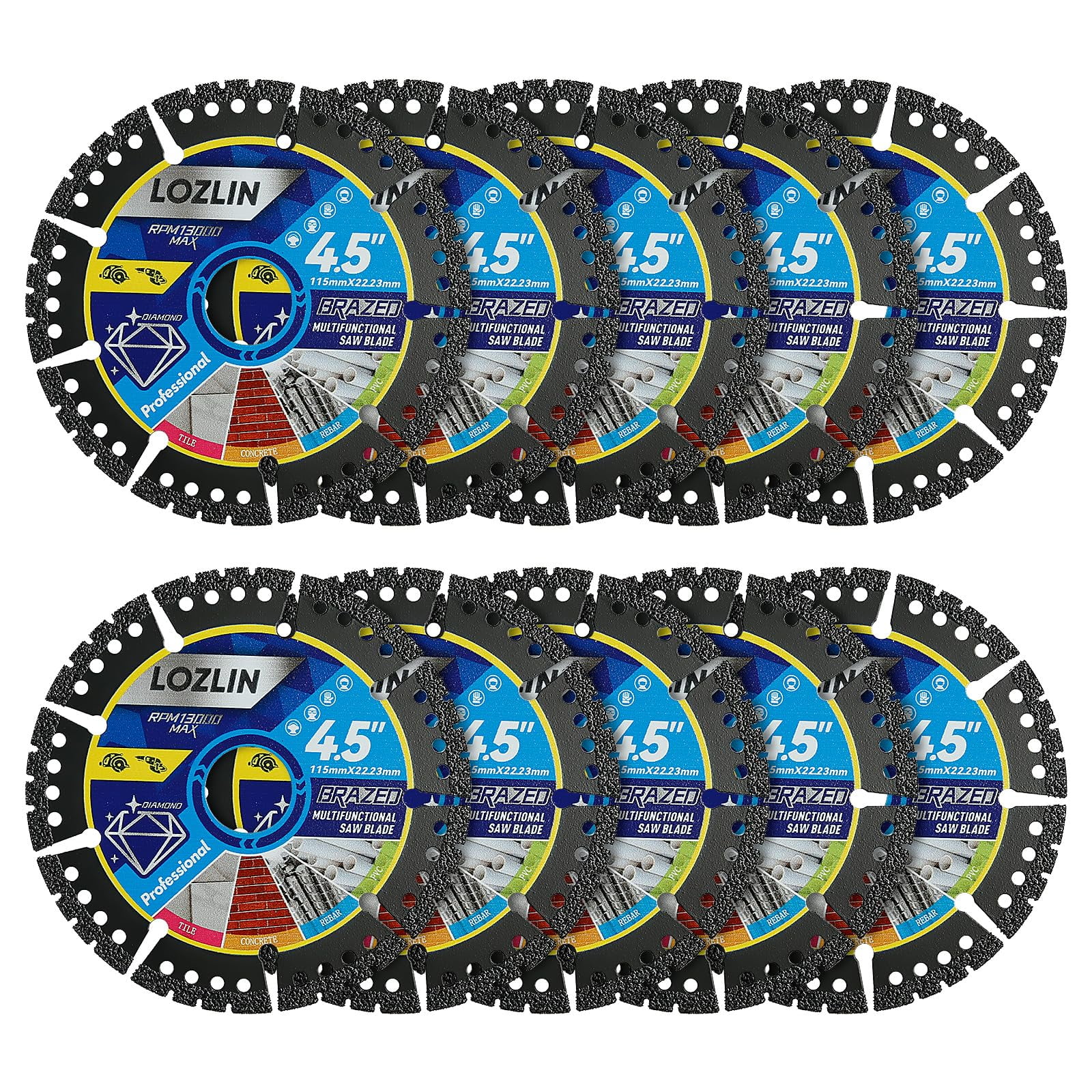 5-Pack 4.5" Diamond Multi-Purpose Saw Blades - Heavy Duty Angle Grinder ...