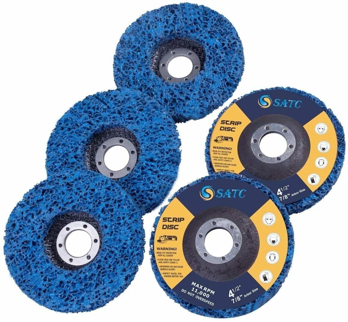 SATC 5PCS 4-1/2" x7/8" Blue Poly Strip Clean Disc Paint Stripping Rust ...