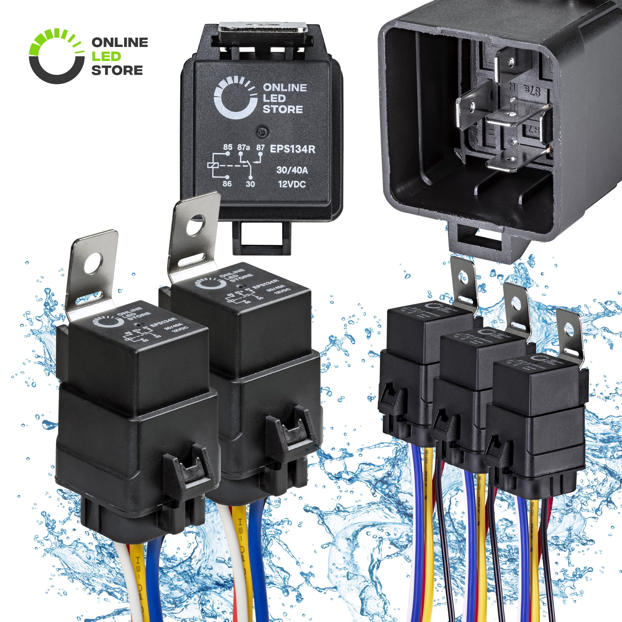 5 Pack Waterproof Relay Switch & Harness 12V, 40/30 Amp 5-Pin SPDT with ...
