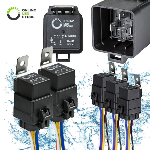 5 Pack Waterproof Relay Switch & Harness 12V, 40/30 Amp 5-Pin SPDT with ...