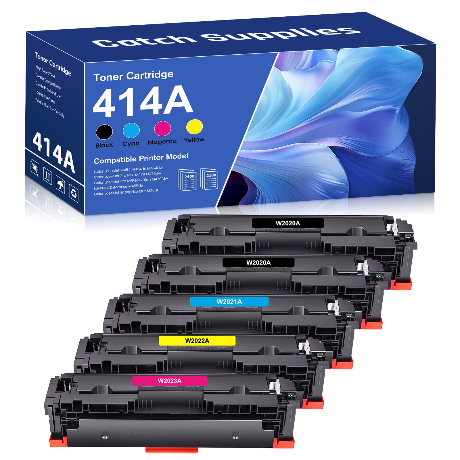 5-Pack 414A Catch Supplies Toner Cartridge with Chip Compatible for HP ...