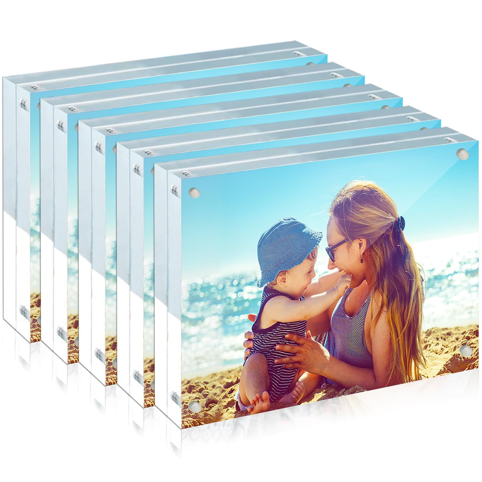 5 Pack 4x6 Acrylic Photo Frames, 20mm Thick Frameless Magnetic Display ...