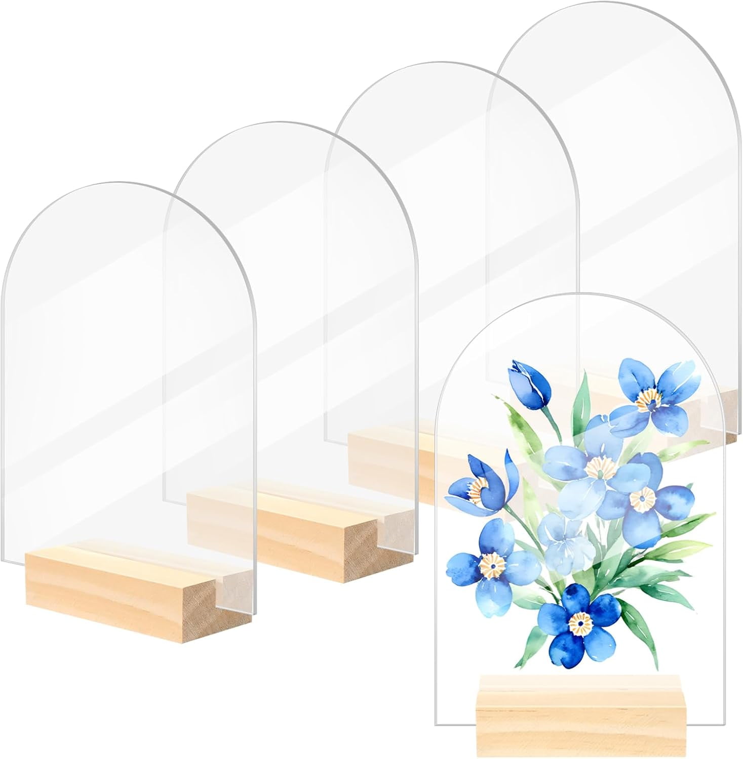 5 Pack 4x6 Inch Blank Clear Arch Acrylic Sign with Wooden Stands, DIY ...