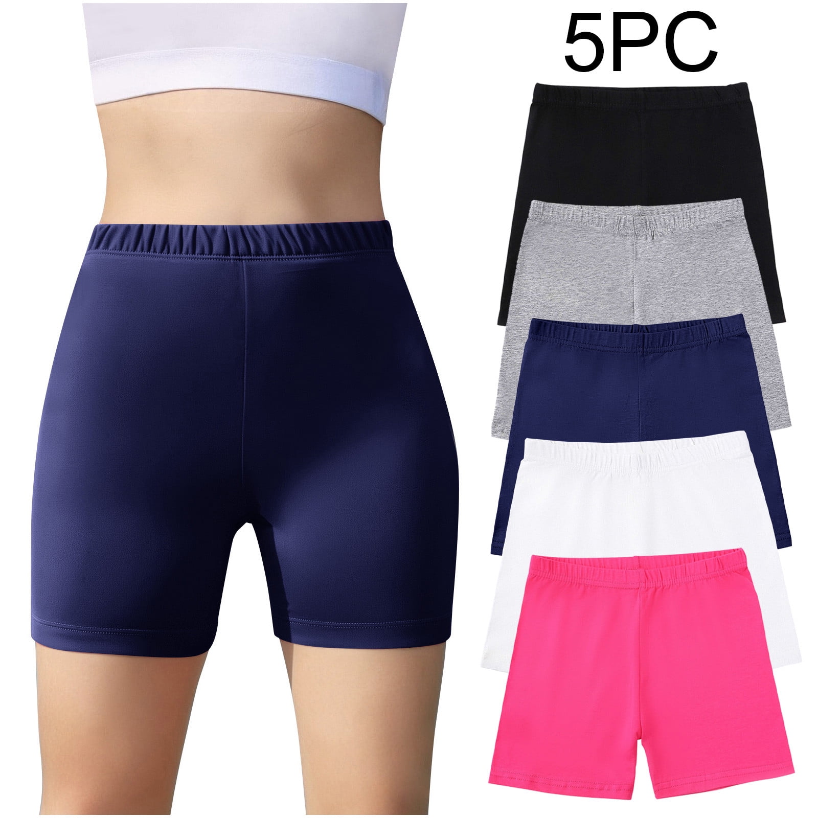 5 Pack 5-14 Years Girls Shorts Cotton Basic Solid Soft, High Rise Dance ...