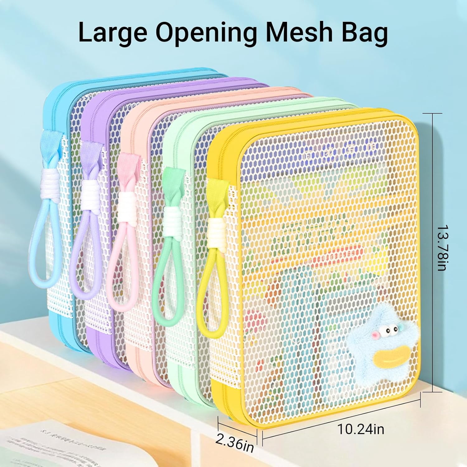 5 Pack 5 Colors, Hex Mesh Zipper Bag, Mesh File Bag Pouch, for Books A4 ...