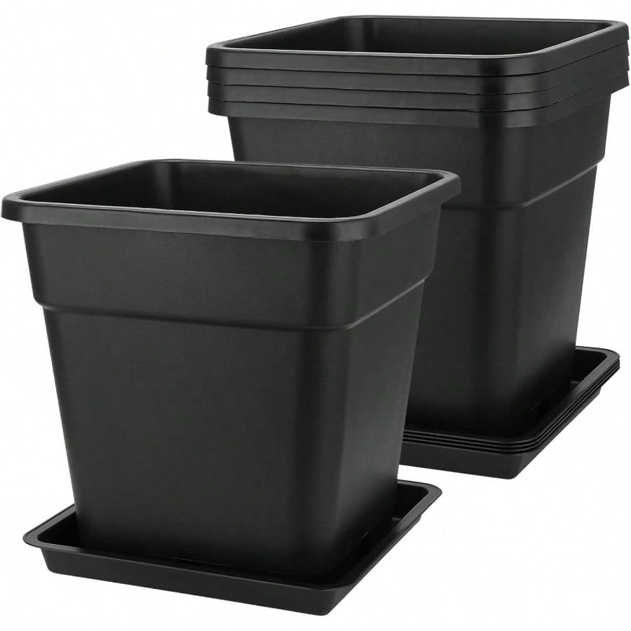 5 Pack 5 Gallon Large Square Nursery Pots with Saucers 12 x 12 Inch ...