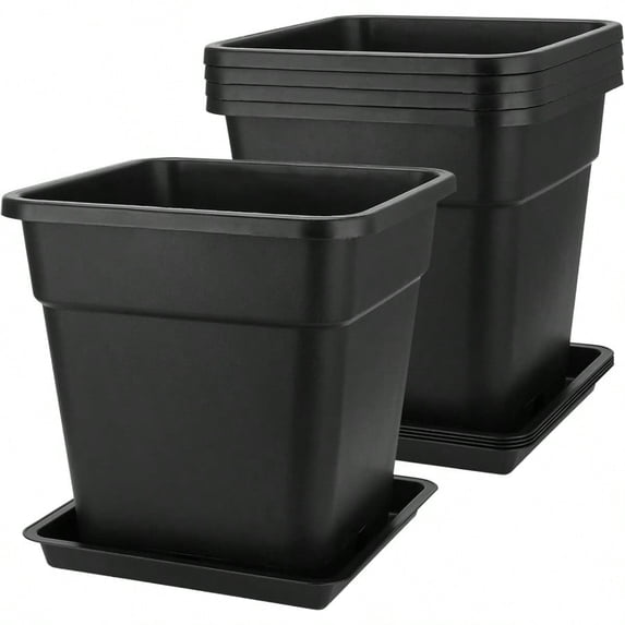 5 Pack 5 Gallon Large Square Nursery Pots with Saucers 12 x 12 Inch ...