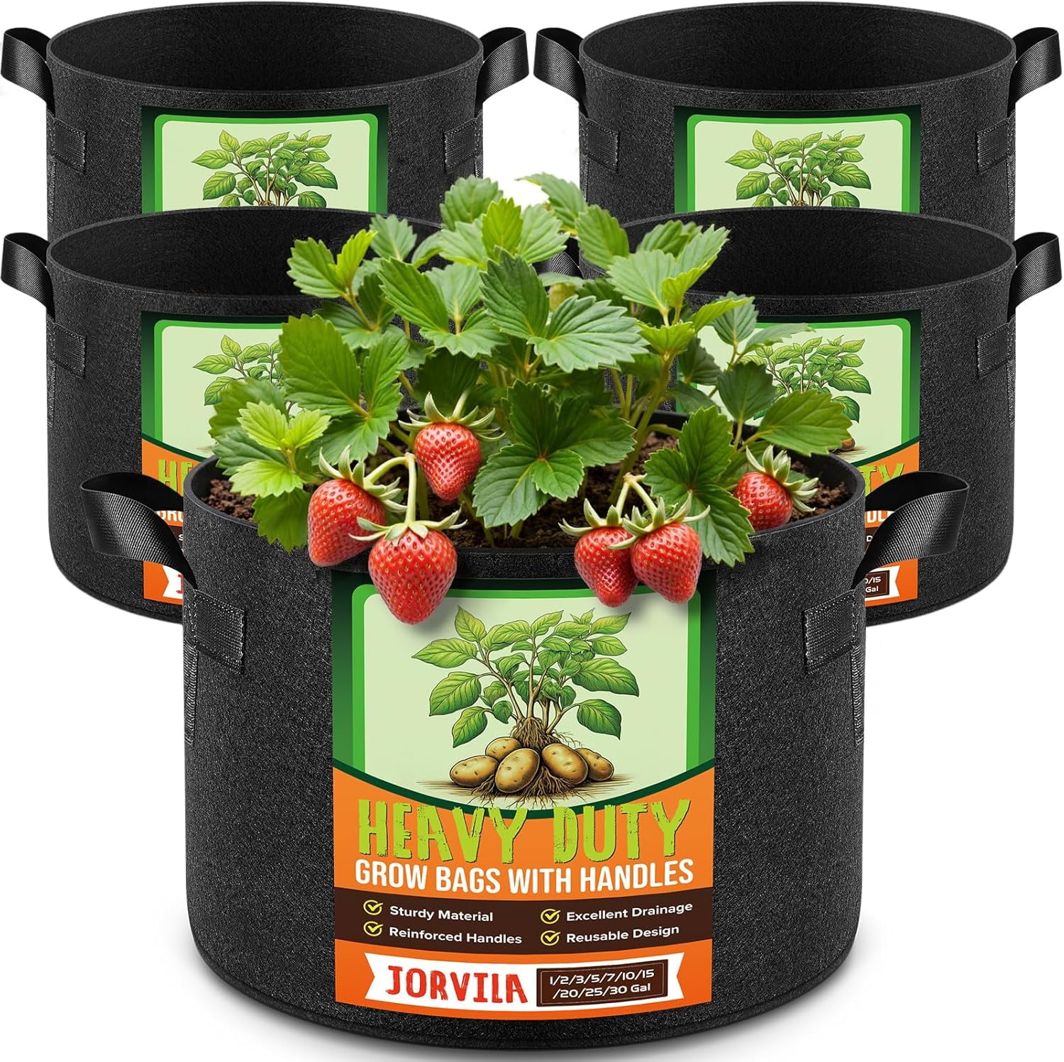 5 Pack 5 Gallon Thickened Grow Bags, Aeration Nonwoven Fabric Plant ...