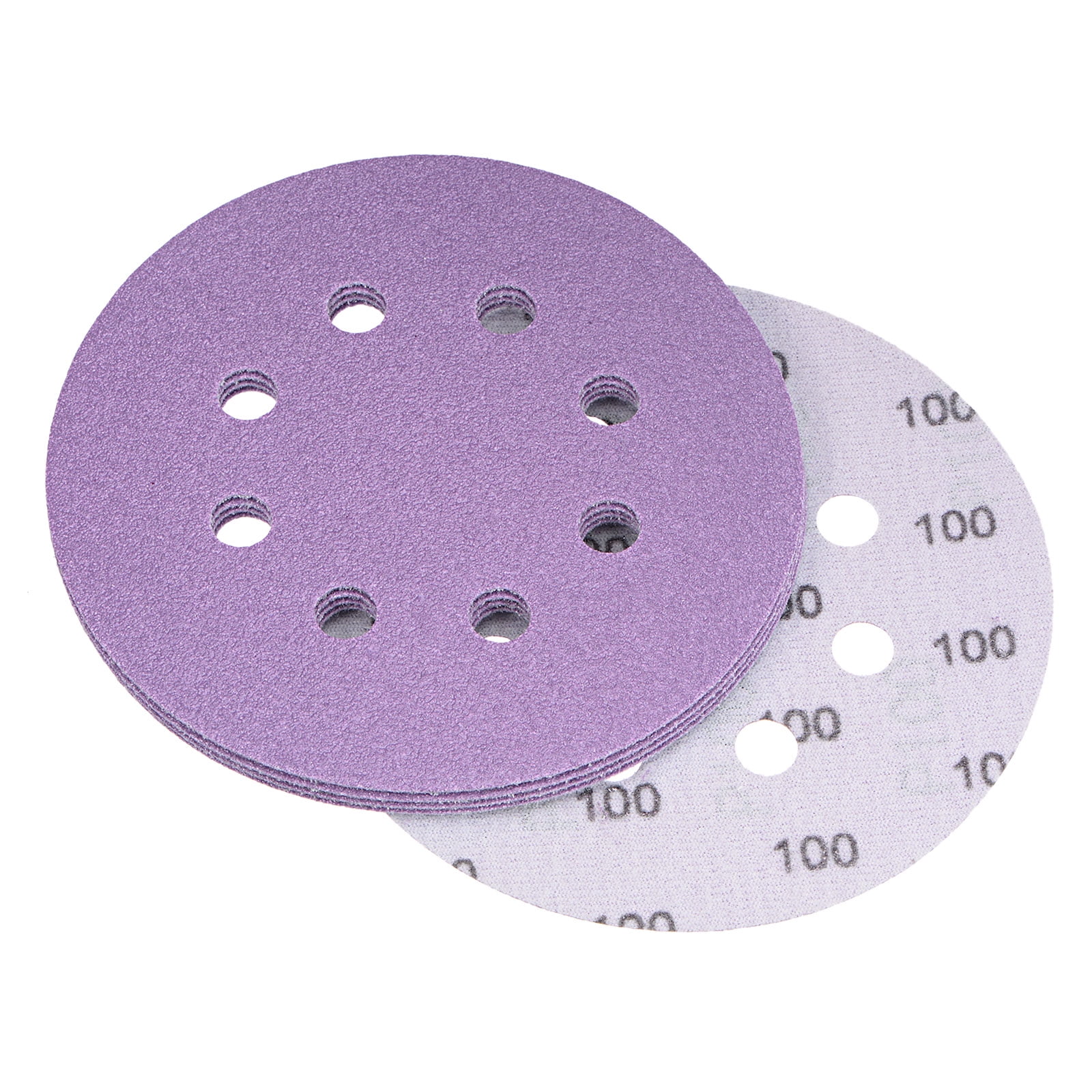 5 Pack 5-Inch Purple Sanding Discs 100 Grits 8 Hole Hook & Loop ...
