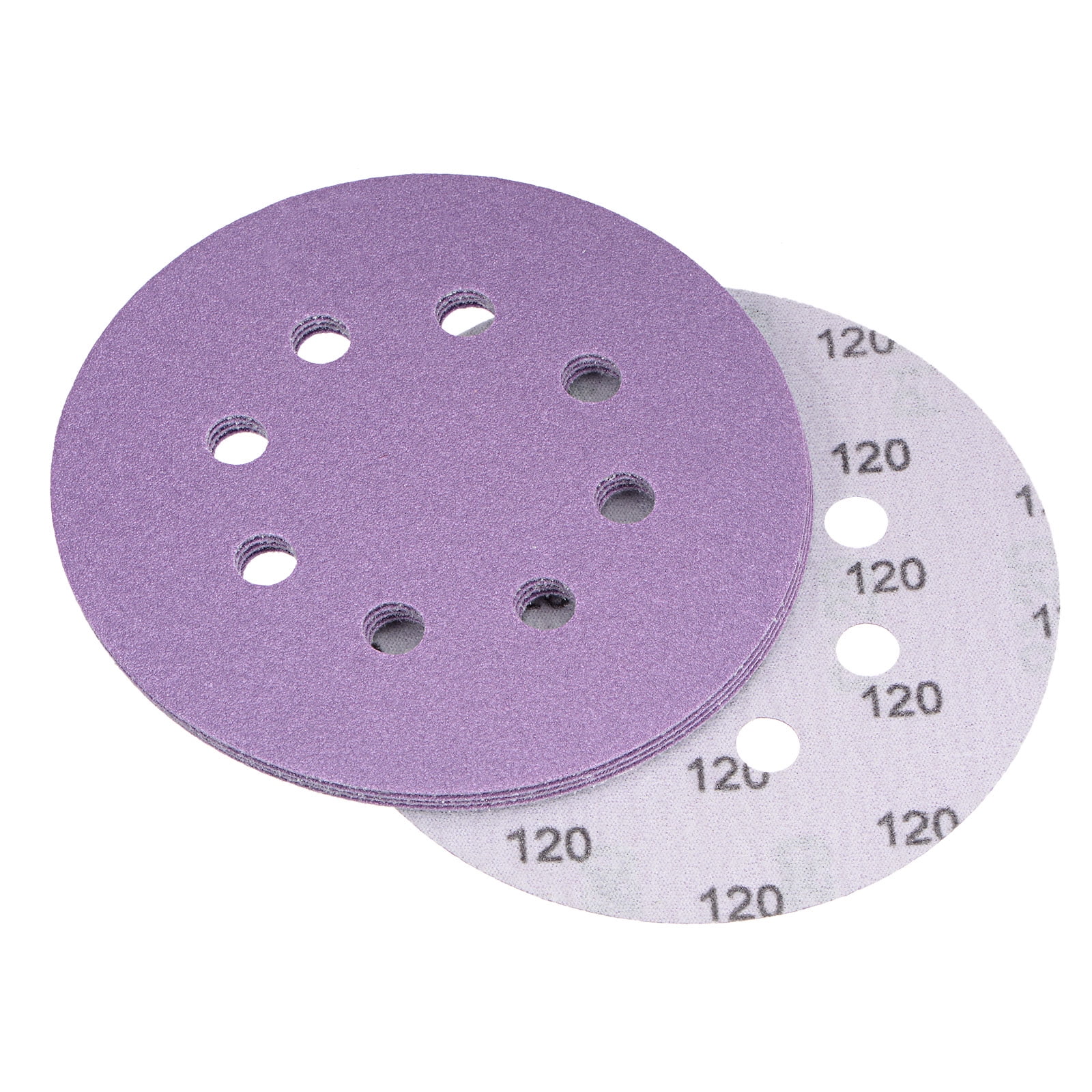 5 Pack 5-Inch Purple Sanding Discs 120 Grits 8 Hole Hook & Loop ...