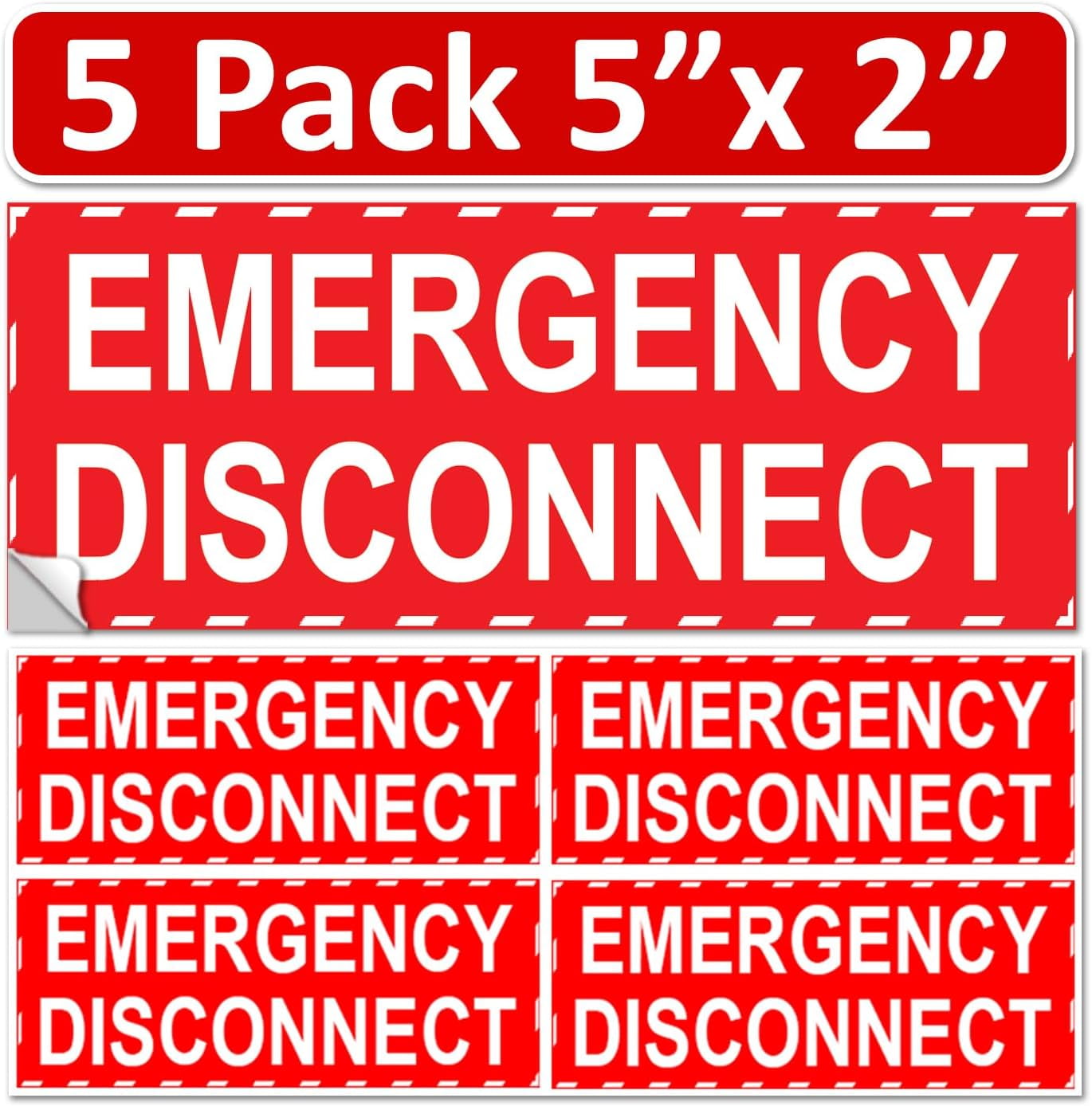 5 Pack 5"x 2" Red Emergency Disconnect Label Decal Sign Sticker Vinyl ...