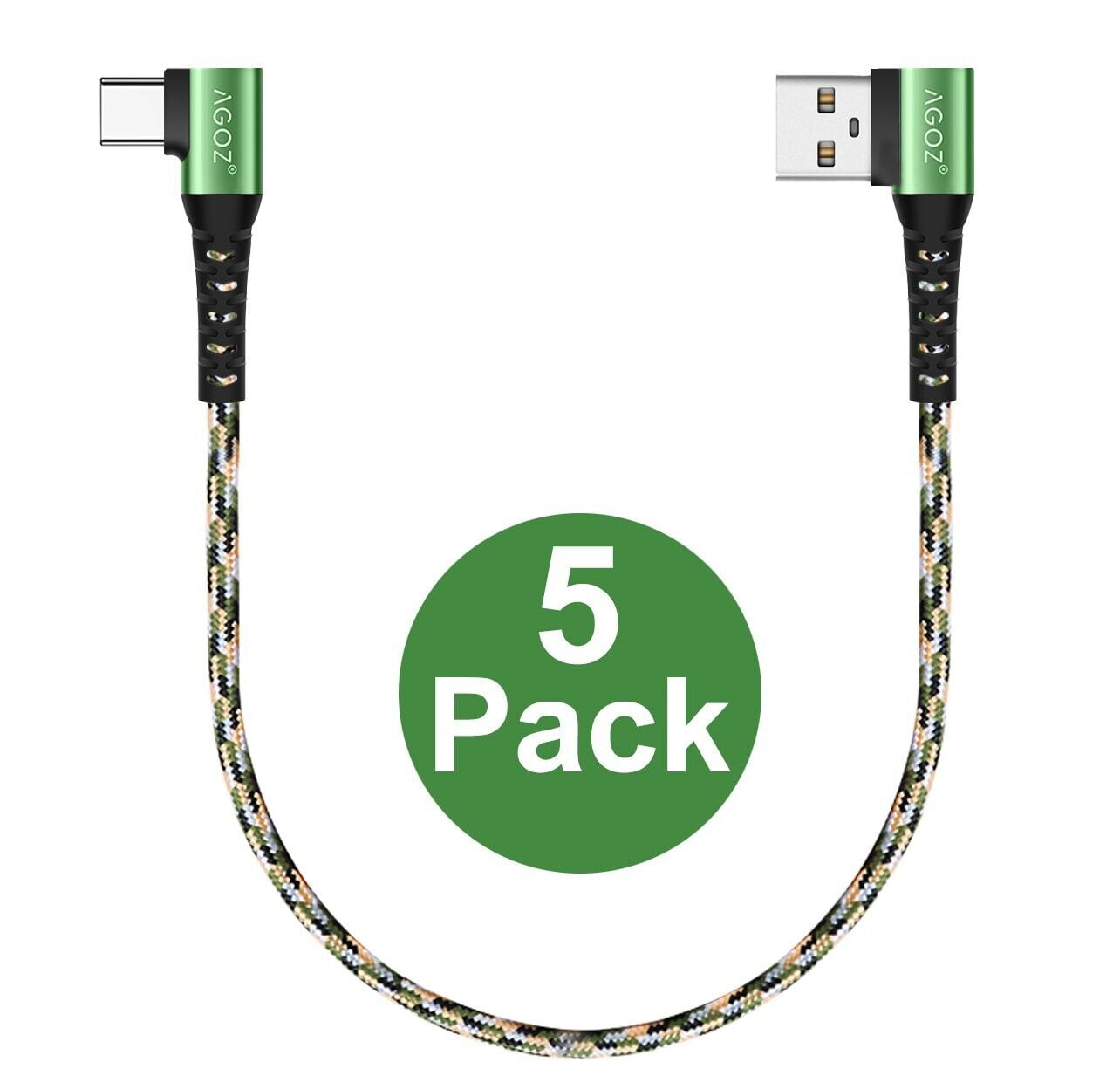 5-Pack 5inch Right Angle Camo USB A to USB-C Fast Charger Cable for ...