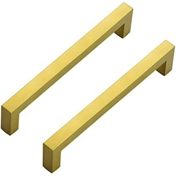 5 Pack 6-1/4 Inch Kitchen Square Cabinet Handles Brushed Brass Pulls ...