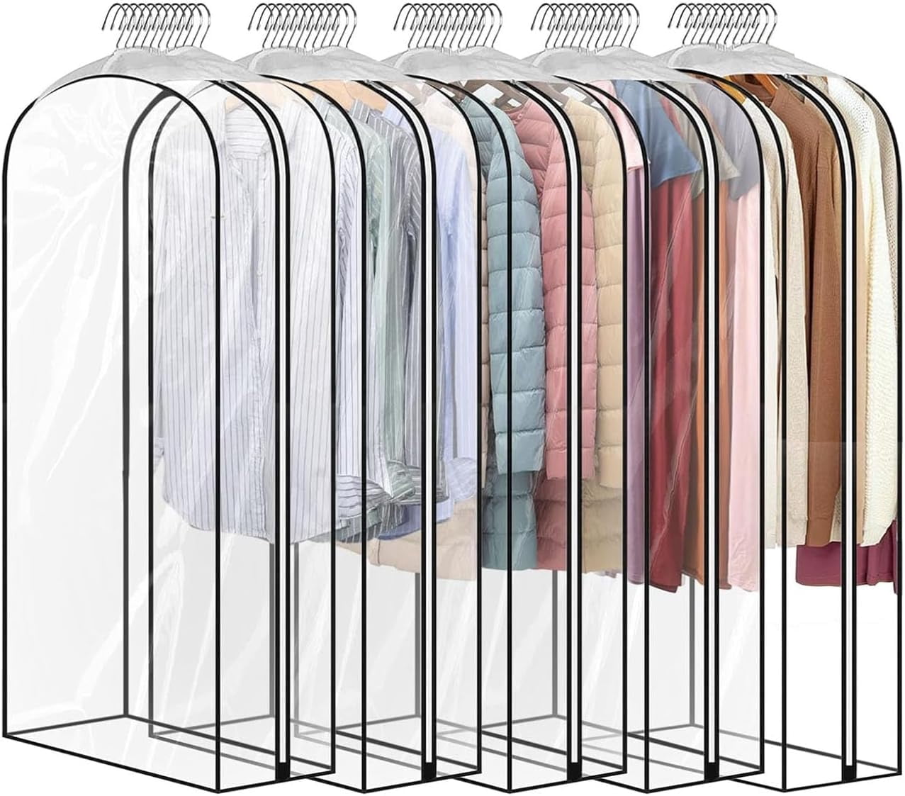 5 Pack 60" All Clear Garment Bags for Hanging Clothes Storage, 10 ...