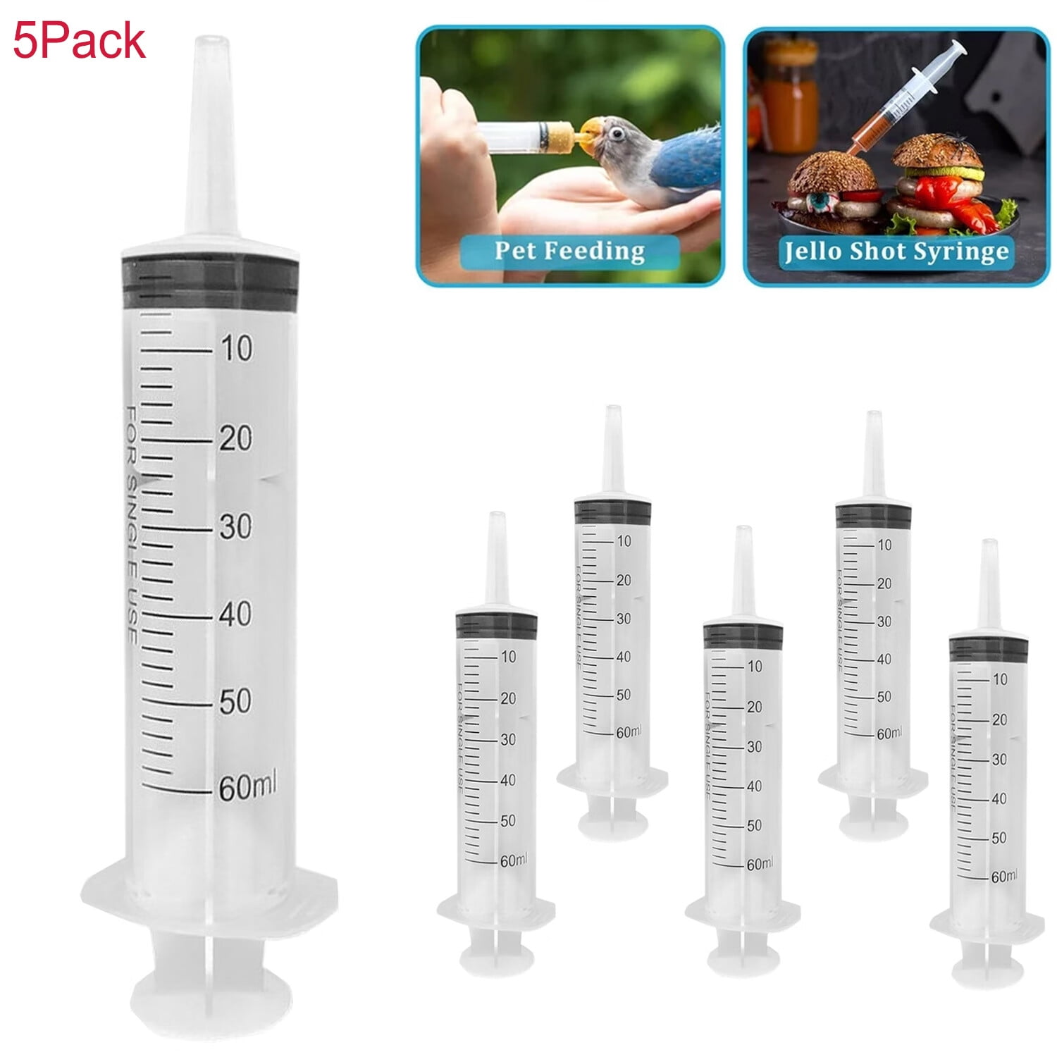 5 Pack 60ml Plastic Syringe Liquid Measuring Syringe Tools for Oral ...