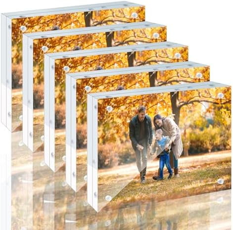 5 Pack 6x8 Acrylic Picture Frames - 20% Thicker Double Sided Magnetic ...