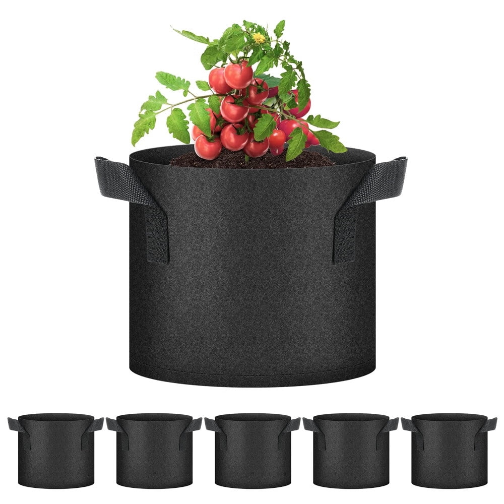 5-Pack 7 Gallon Grow Bags,Aeration Nonwoven Fabric Plant Pots with ...