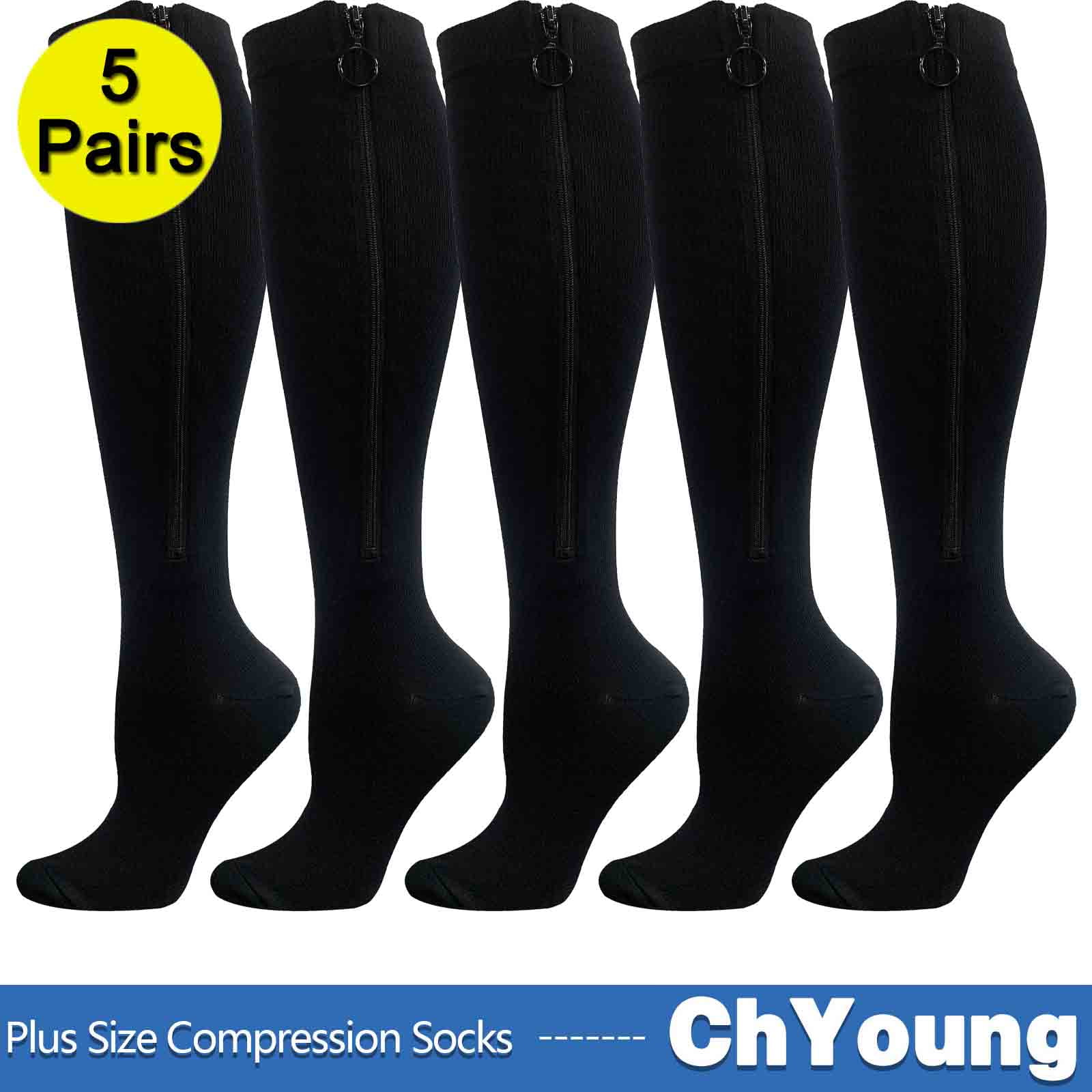 (5 Pack) 7# S/M Zipper Compression Socks - 15-20 mmHg Open Toe Medical ...