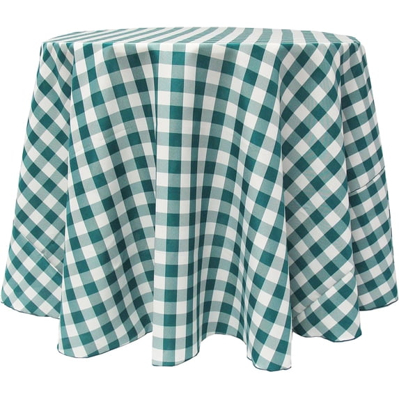 5 Pack 72-Inch Round Polyester Gingham Checkered Tablecloths, Teal and ...