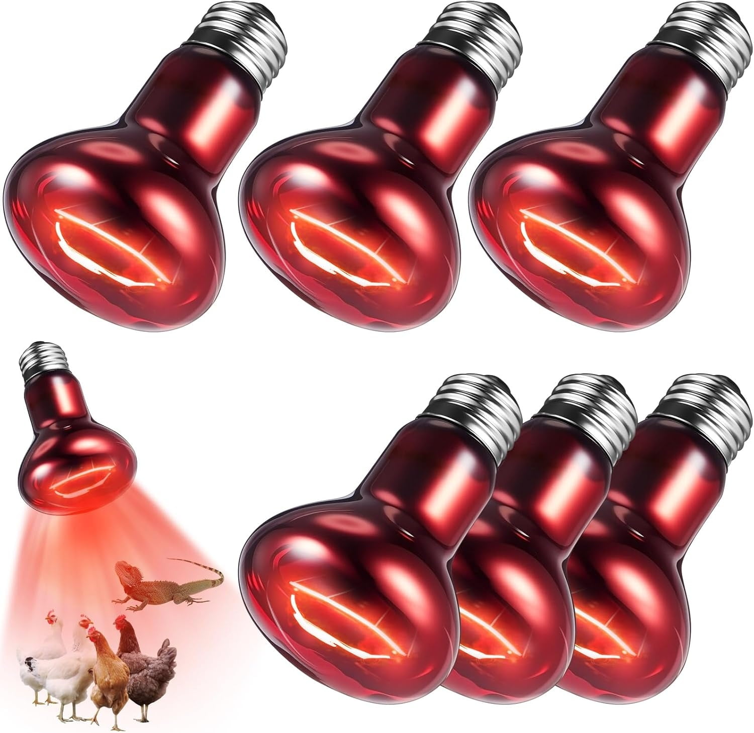 5 Pack 75 W Reptile Heat Lamp Red Bulb Infrared Heat Emitter Lamp ...