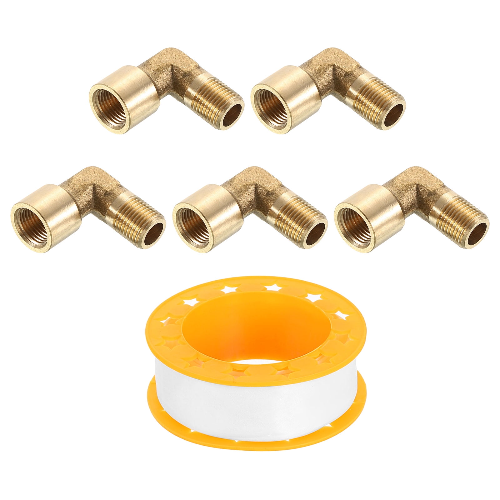 5 Pack 90 Degree Elbow, 1/8 Inch Male x 1/8 Inch Female Brass Right Angle Pipe Fitting ...