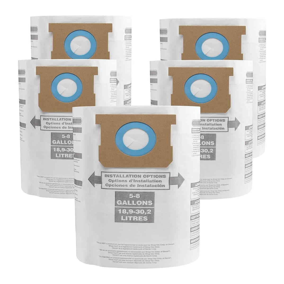 5 Pack 90661 Type E / 90671 Type H Filter Bags Compatible with Shop Vac ...