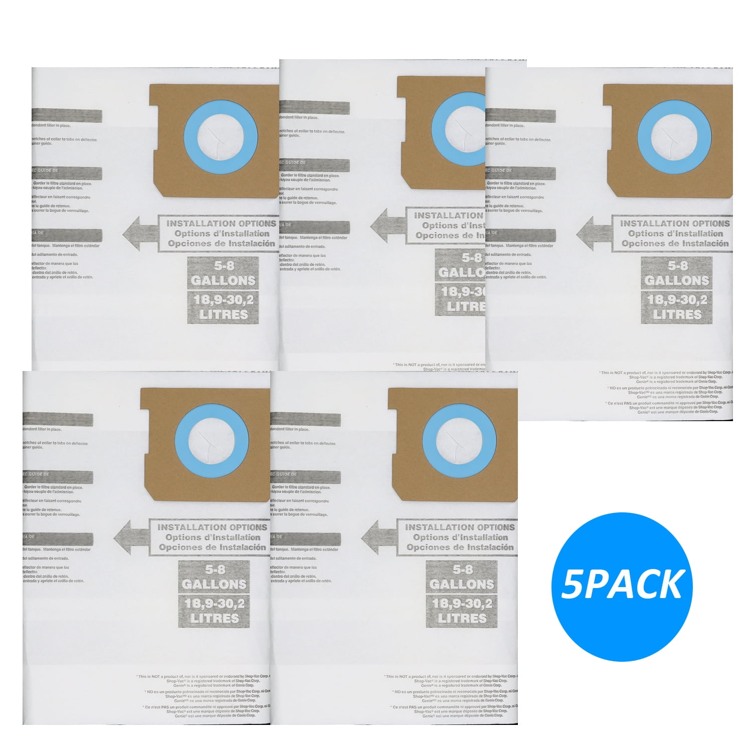 5 Pack 90661 Type E Replacement Shop Vacuum Bags Compatible with Shop ...