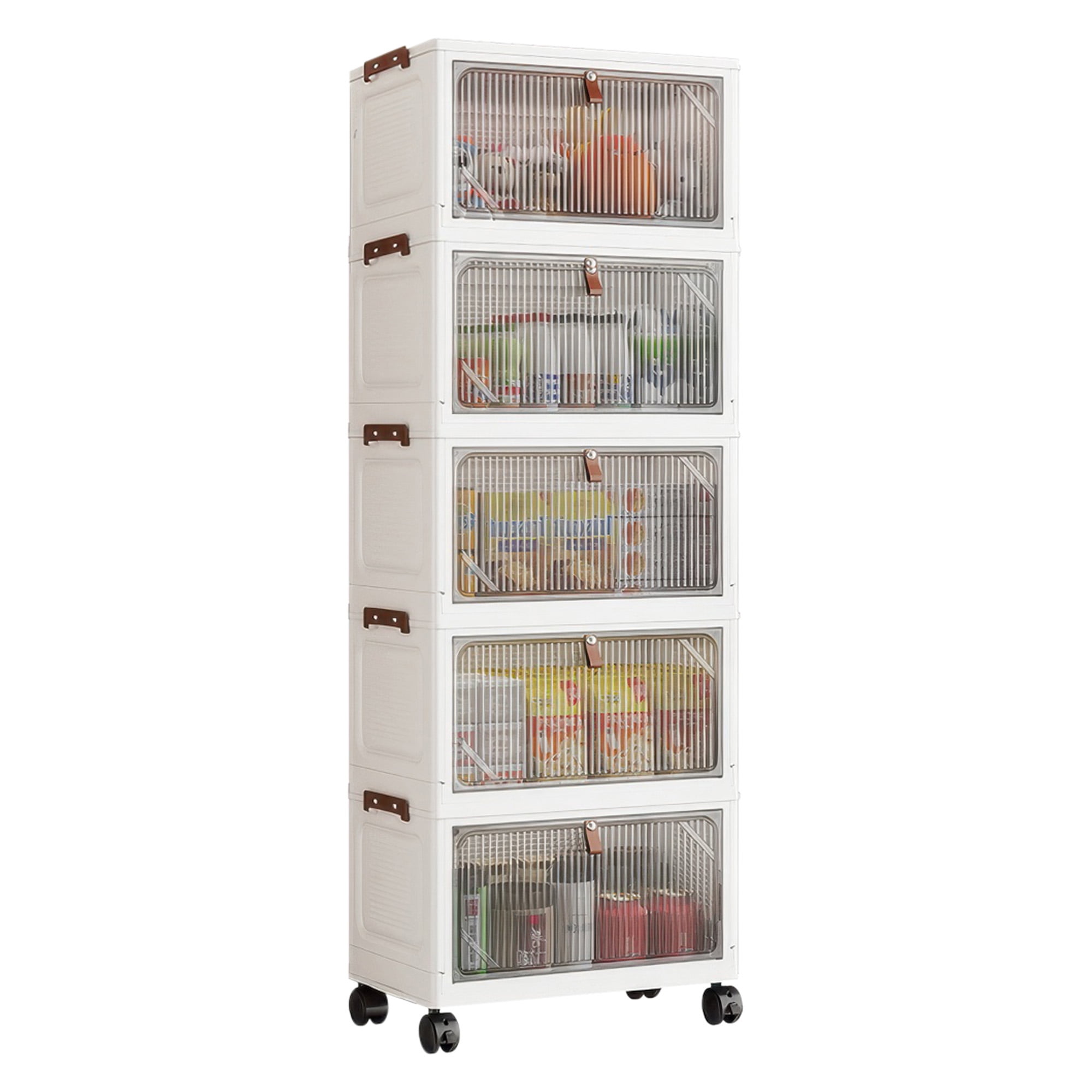 5-Pack 97QT Foldable Stackable Storage Bins with Wheels & Flip-Down ...