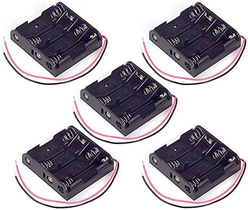 5 Pack AA 4 Battery Holder with Wire Leads, Holds Four AA Batteries ...