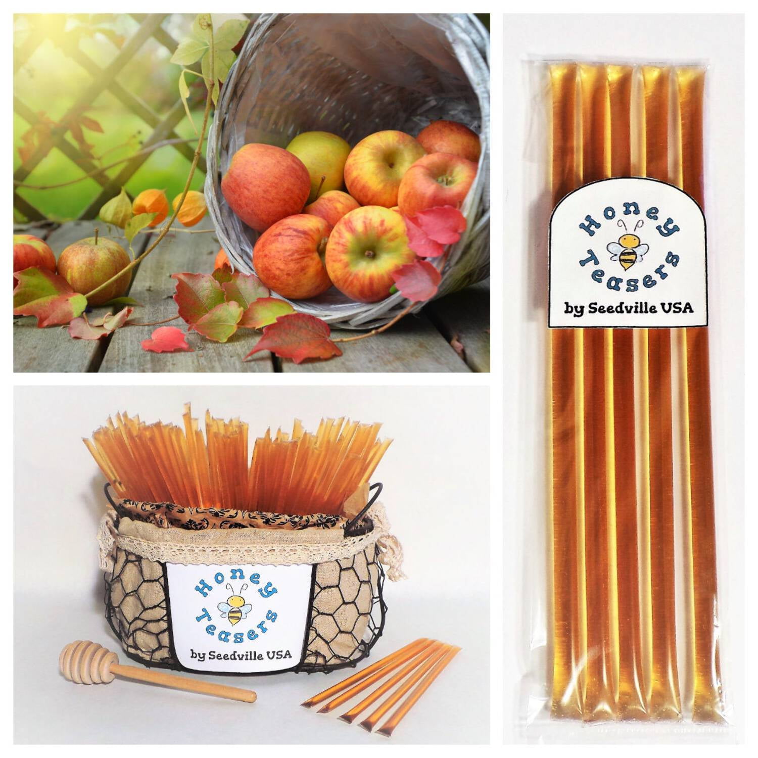 5 Pack APPLE HONEY TEASERS Natural Honey Snack Sticks Honeystix Straws ...