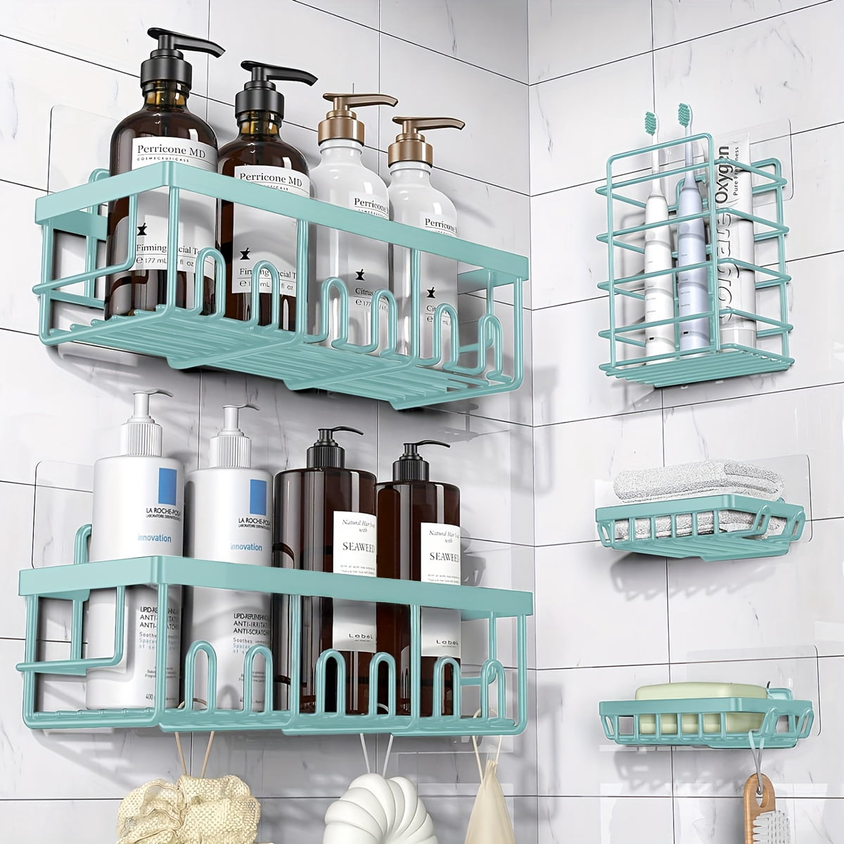 5 Pack Adhesive Shower Caddy Rustproof Stainless Steel, No Drill ...
