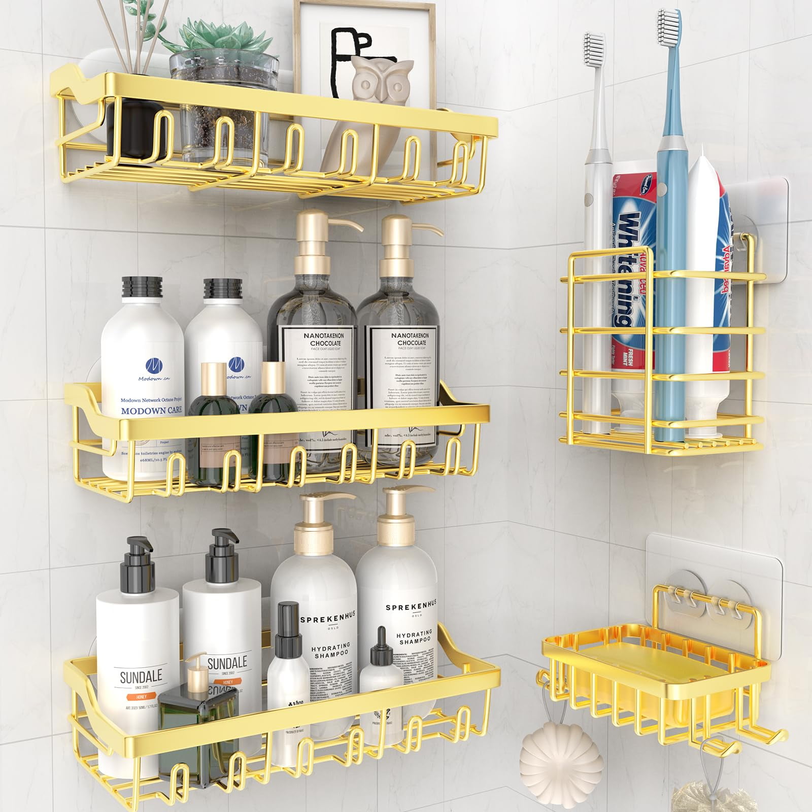 5 Pack Adhesive Shower Caddy, Rustproof Stainless Steel Shower Racks for Bathroom Organizers ...