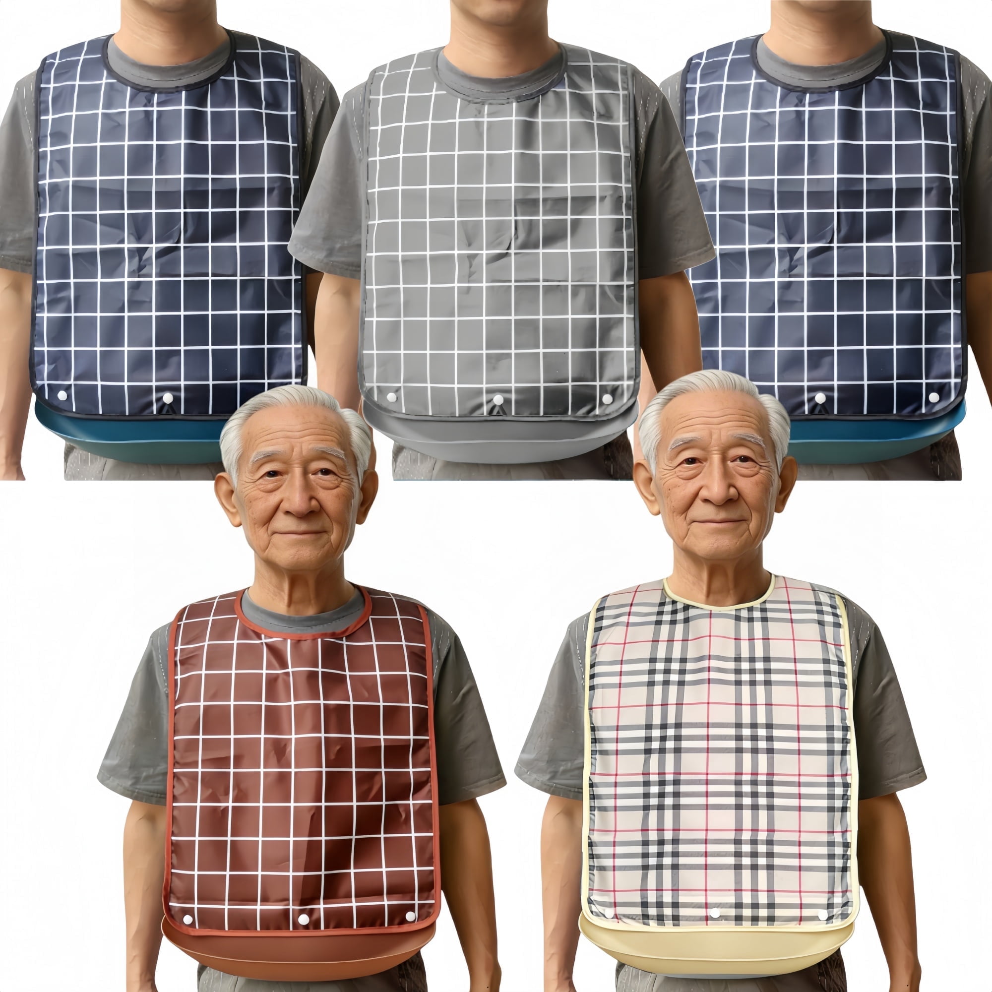 5 Pack Adult Bibs Washable Waterproof Clothing Protector with Eating ...