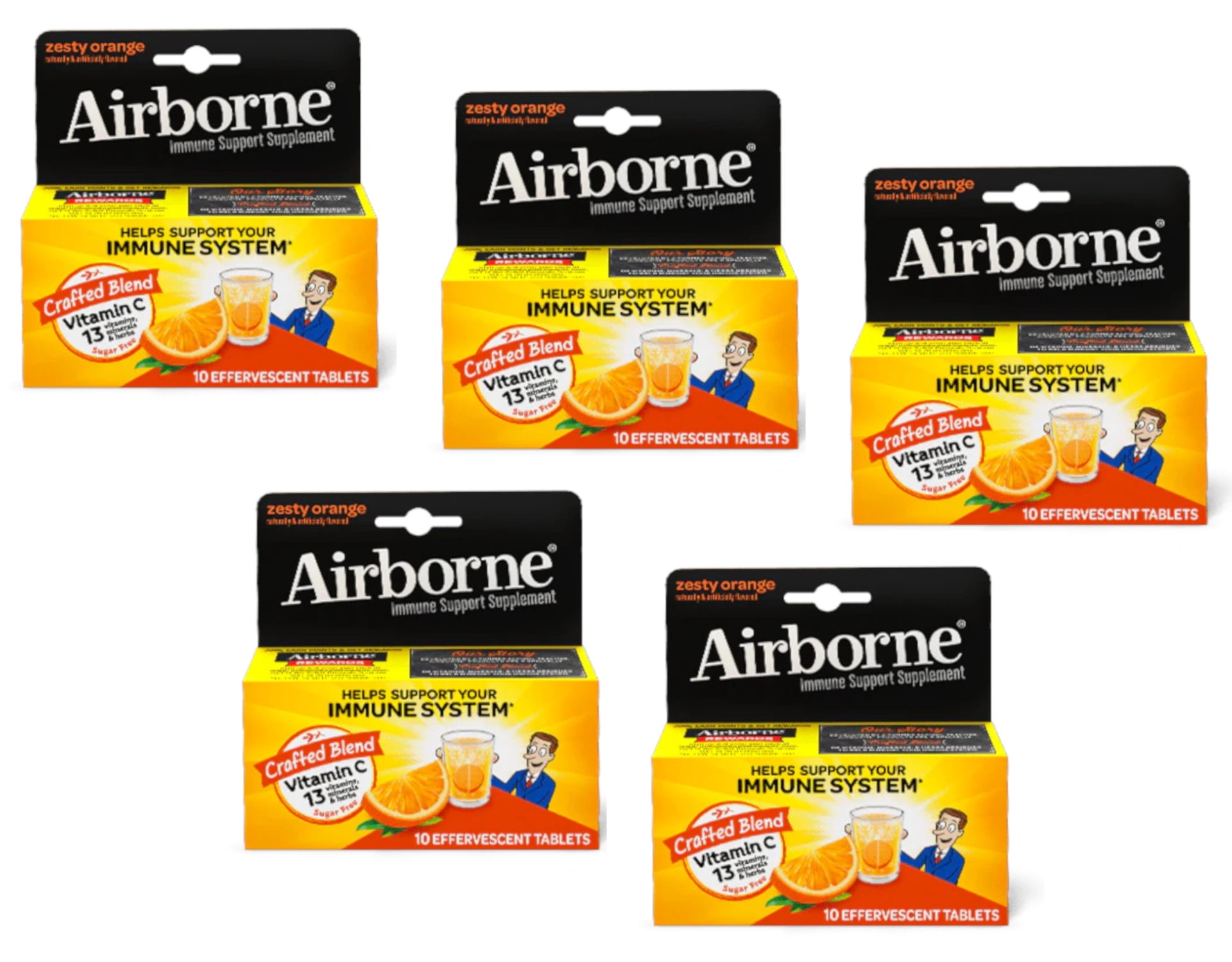 Airborne 5 Pack Zesty Orange Effervescent Tablets for Immune System ...