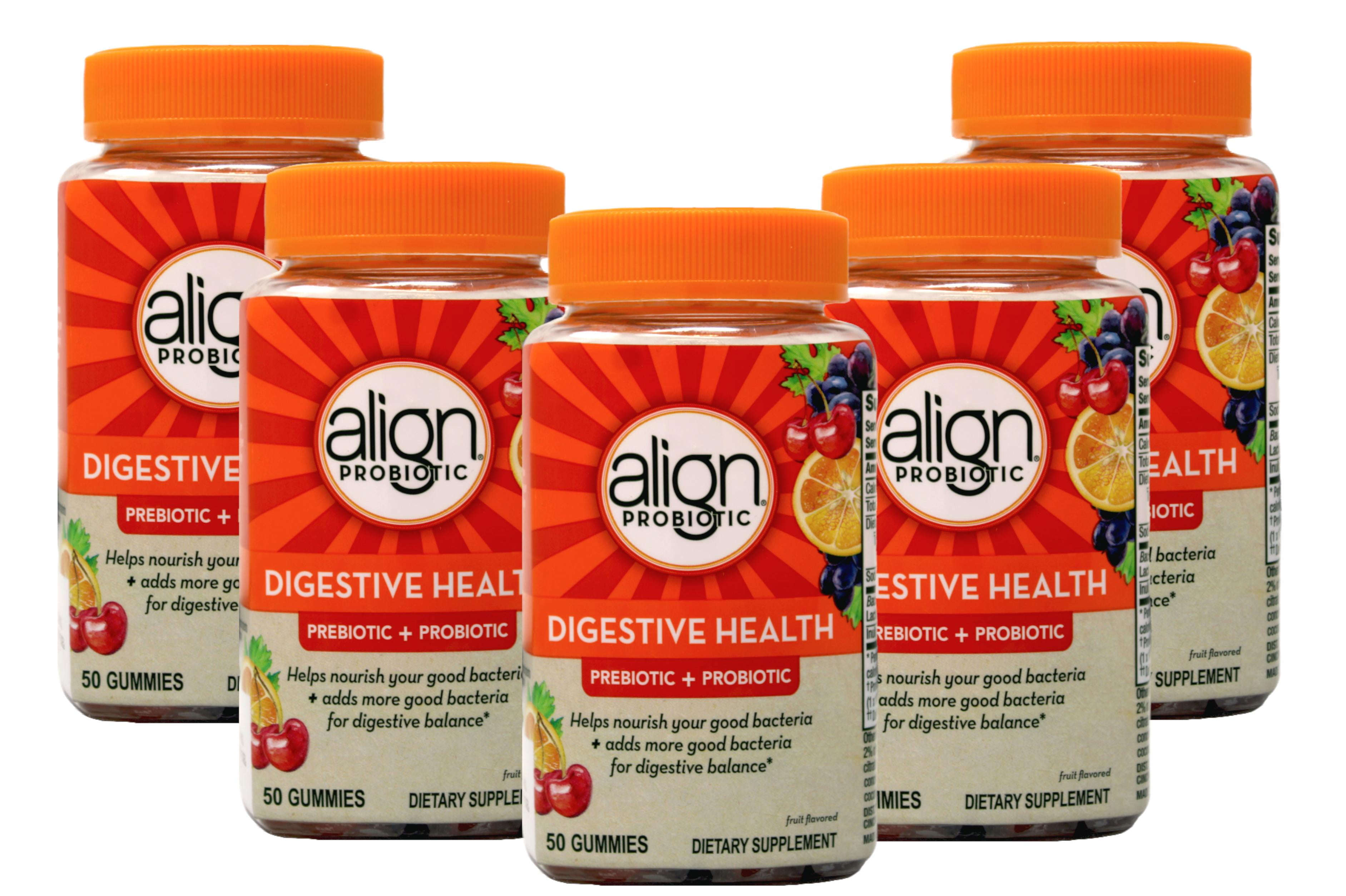 5 Pack - Align Digestive Health Prebiotic + Probiotic Gummies Fruit Flavored - 50 Ct - Walmart.com