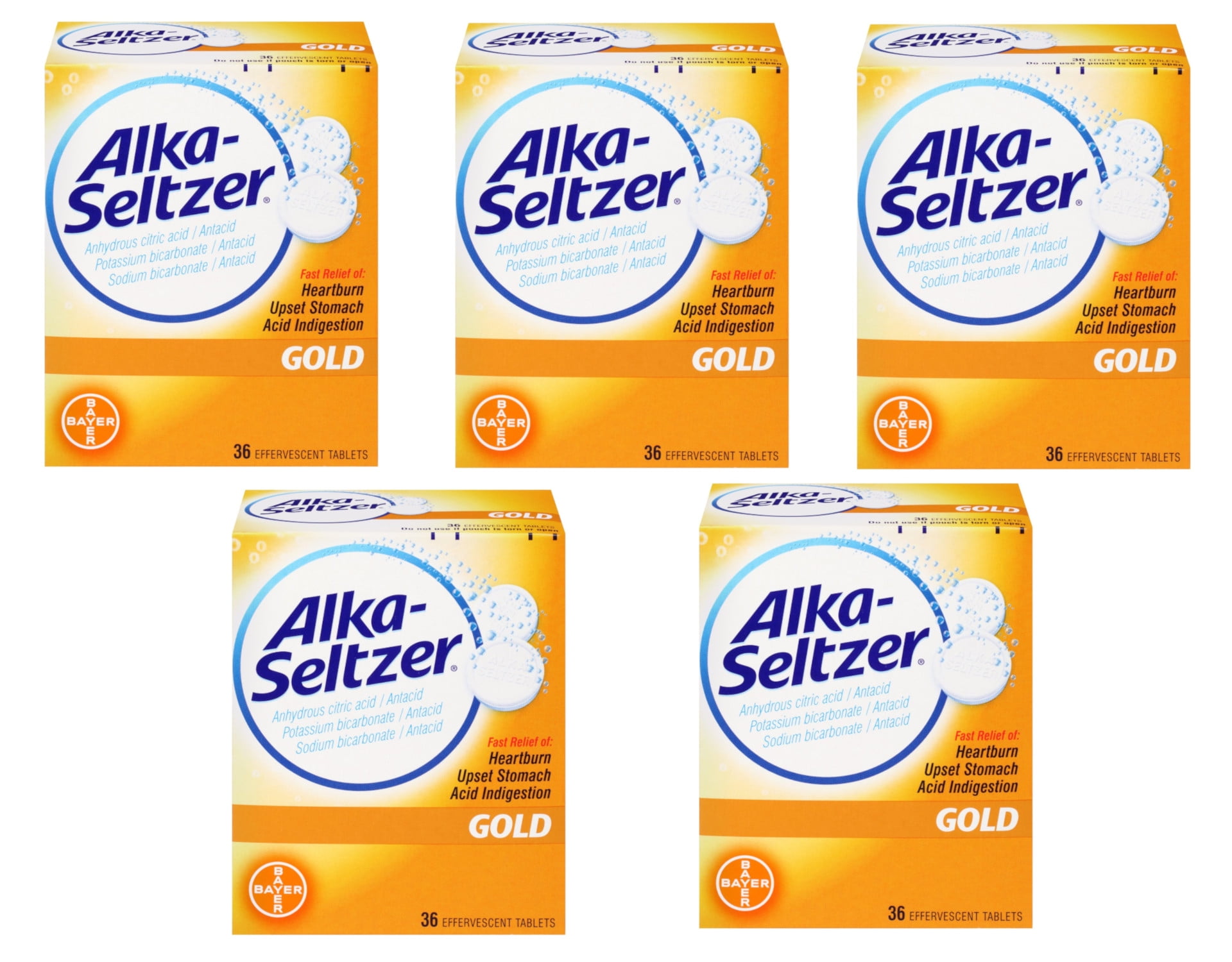 Bayer Alka-Seltzer Gold Effervescent Tablets, 5 Pack, 36 Each ...