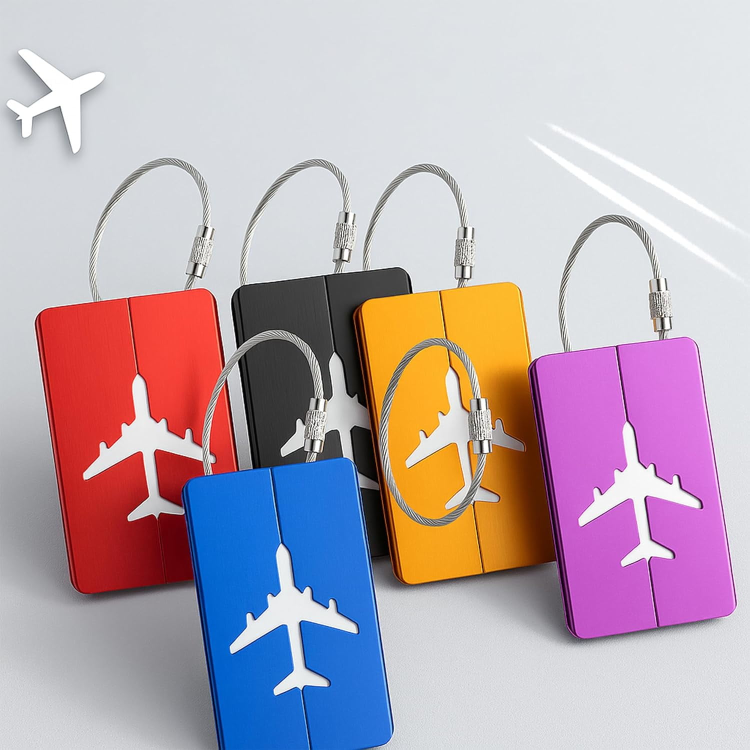 5-Pack Aluminium Luggage Tags with Steel Loop & Waterproof Name ID Card ...