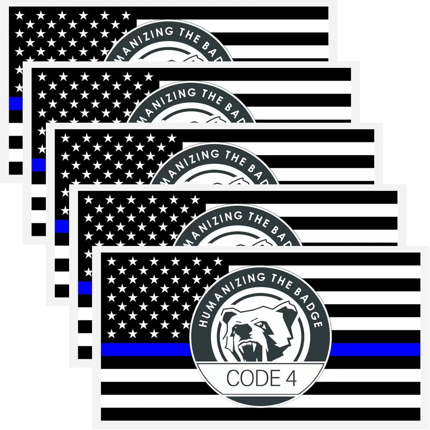 5-Pack American Flag Thin Blue Line Car Decals | Police Support ...