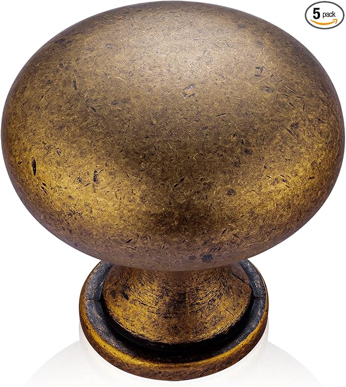 5-Pack Antique Brass Cabinet Knobs, Vintage Round Drawer Knobs for ...